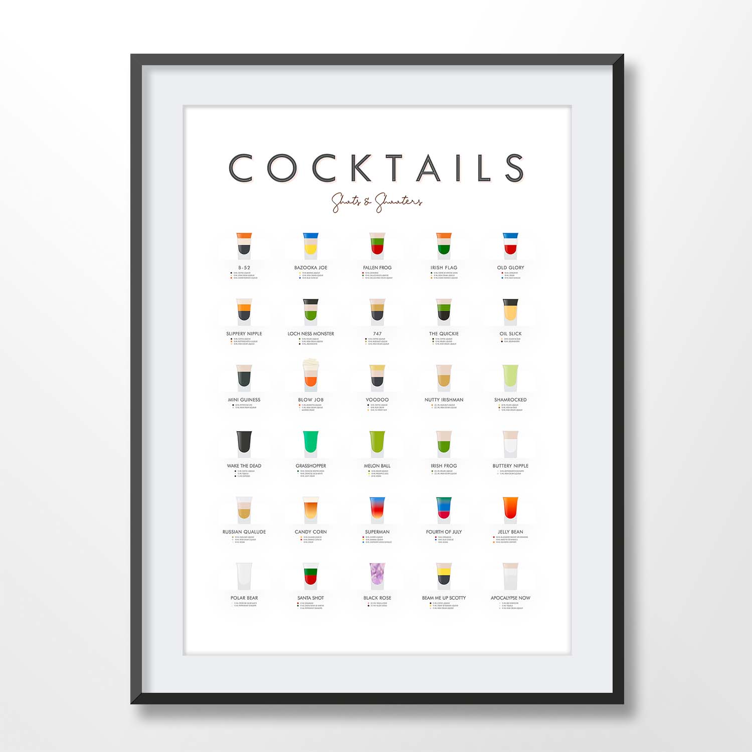 Shooters Cocktails Chart Classic Cocktails Vector Art Illustration shooters-cocktails-chart-classic-cocktails-vector-art-illustration