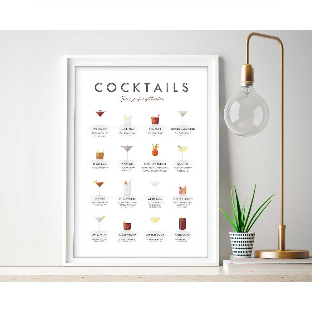 Classic Cocktails Chart - Cocktail Drinks Vector Art Illustration