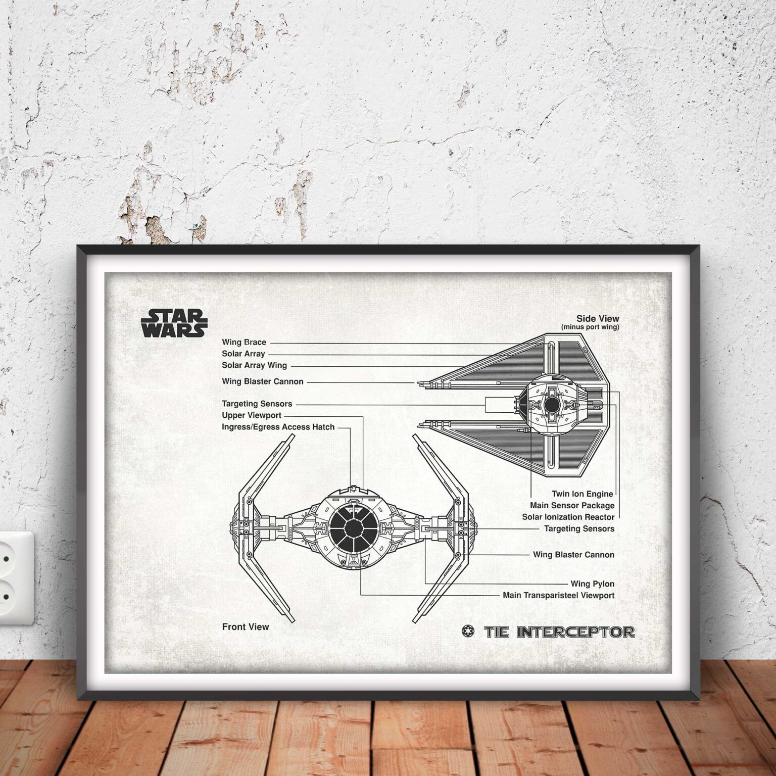 Tie Interceptor Blueprint - Star Wars Digital Downloadable Art