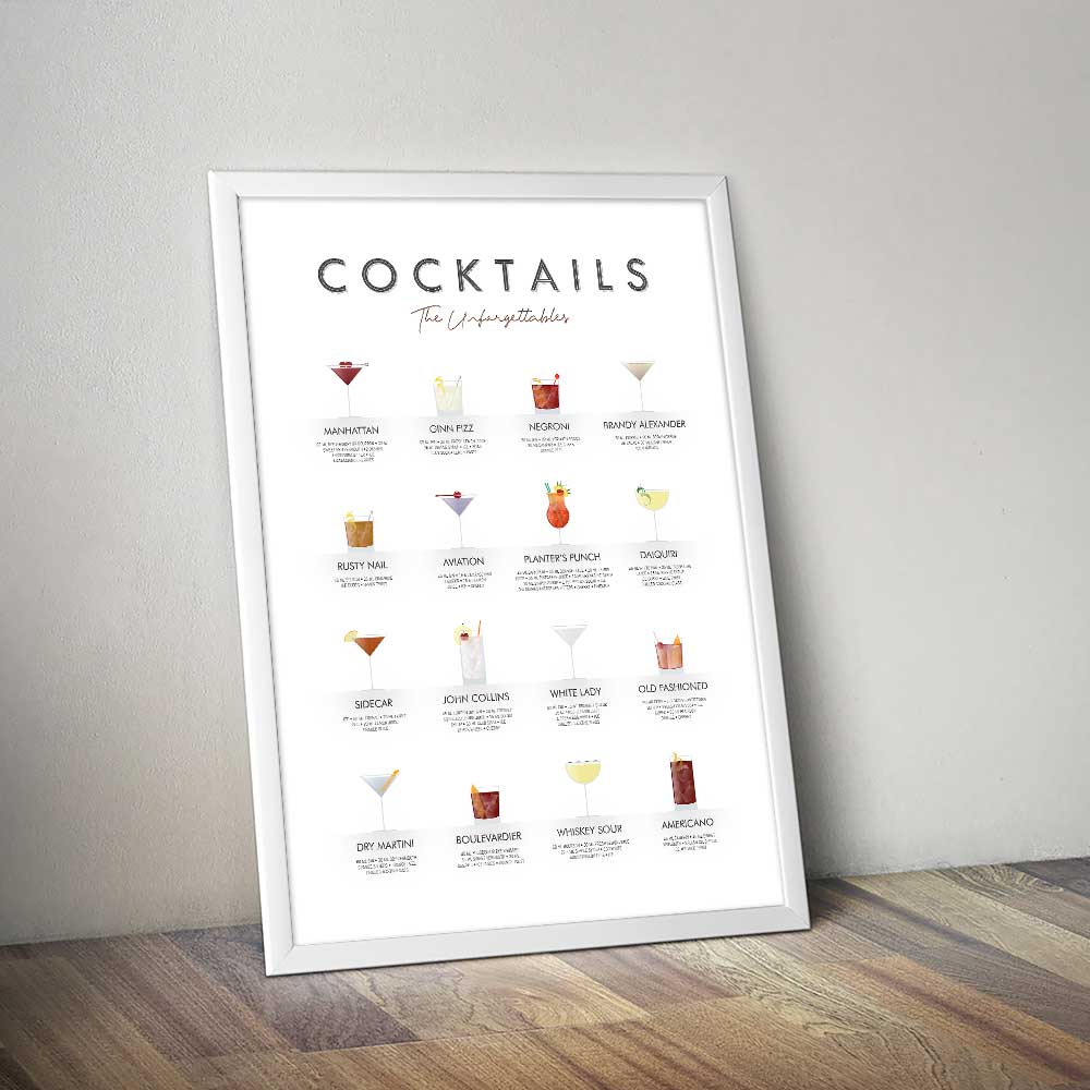 Classic Cocktails Chart - Cocktail Drinks Vector Art Illustration