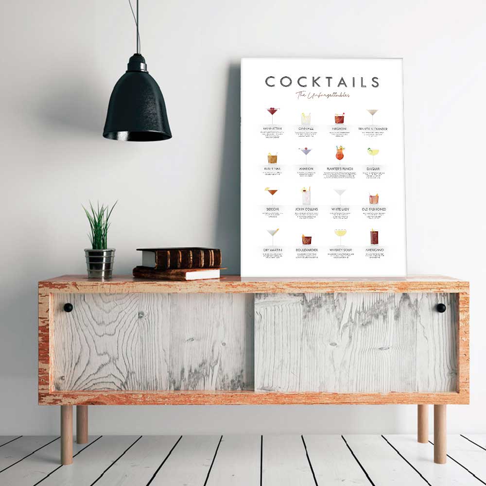 Classic Cocktails Chart - Cocktail Drinks Vector Art Illustration